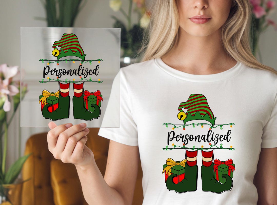 Custom Elf DTF Transfer, Festive Elf Hat and Shoes With Lights and ...