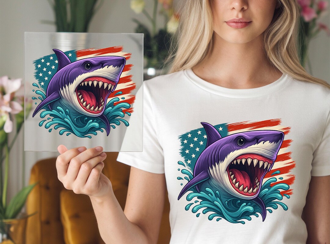 Patriotic Shark DTF Transfer: USA Flag Graphic, 4th of July Shirt - Etsy