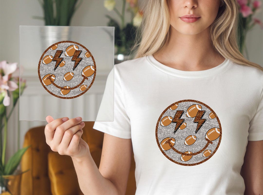 Football Smiley Face DTF Transfer: Sparkle Silver & Orange - Etsy