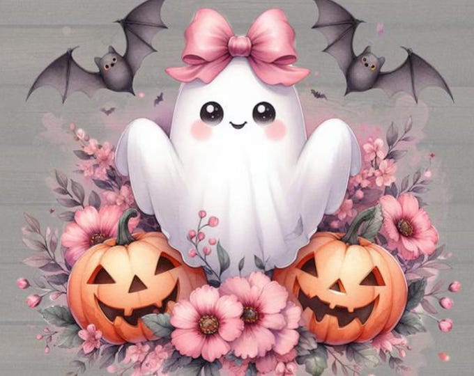 Cute Ghost With Pink Bow PNG - Etsy