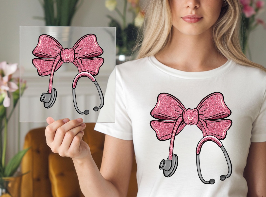 Stethoscope Bow DTF Transfer, Pink Design for Medical Professionals ...