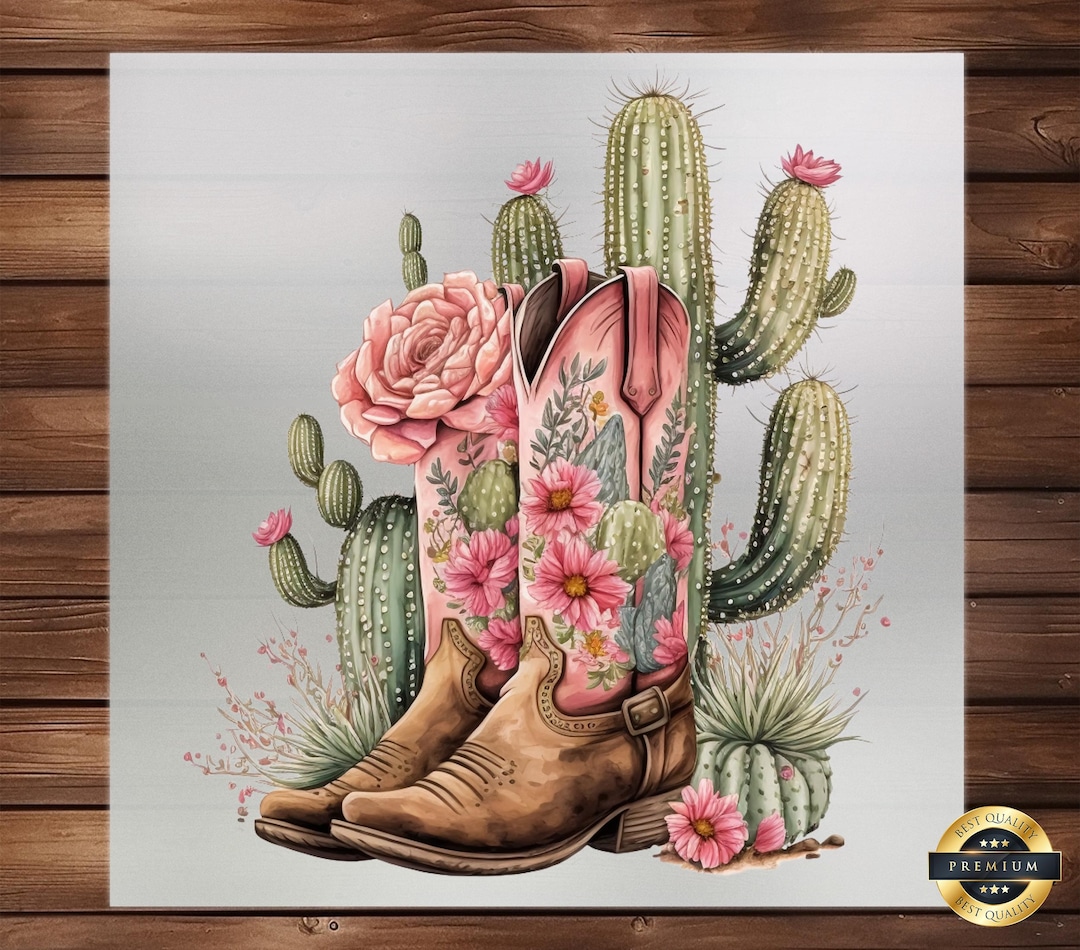 Cowgirl Boots & Cactus Western DTF Transfer: Chic Rustic Design - Etsy