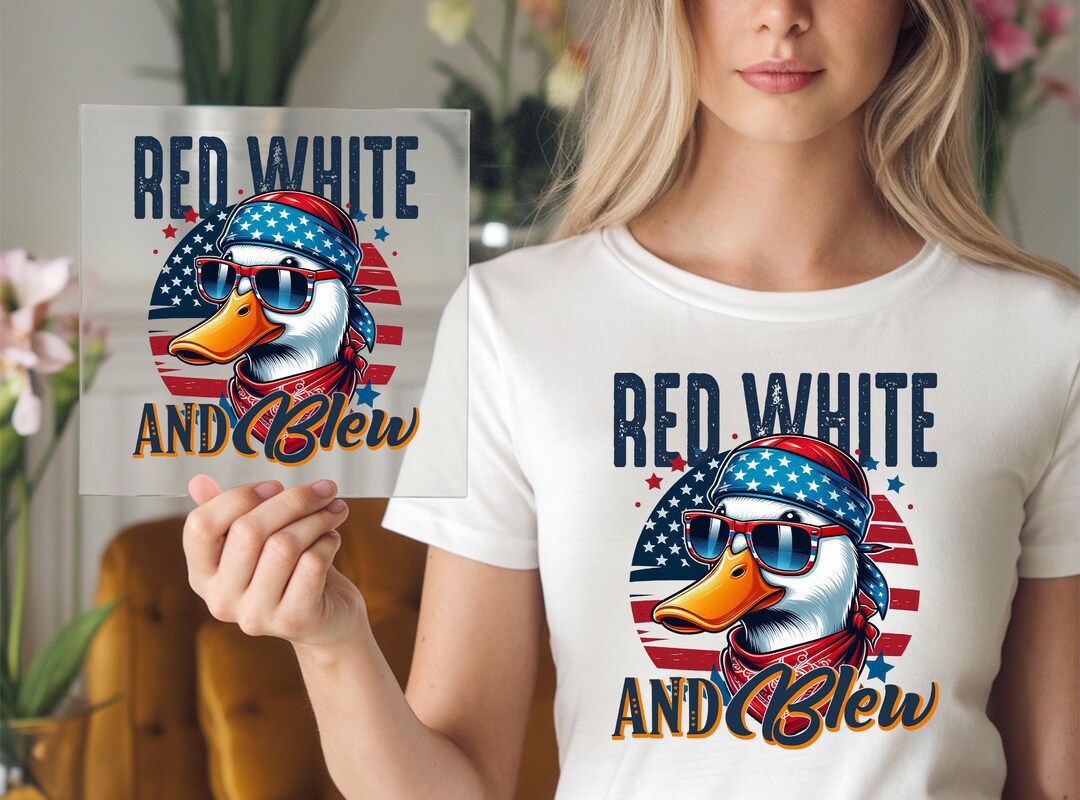 Patriotic Duck DTF Transfer, Red White Blue Duck With Shades and ...