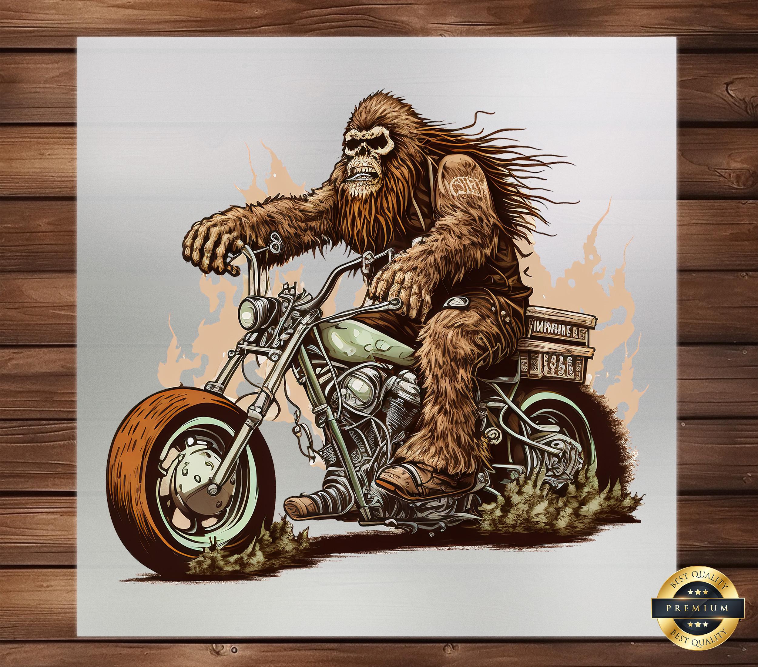 Bigfoot Motorcycle DTF Transfer: Whimsical Adventurous Design - Etsy