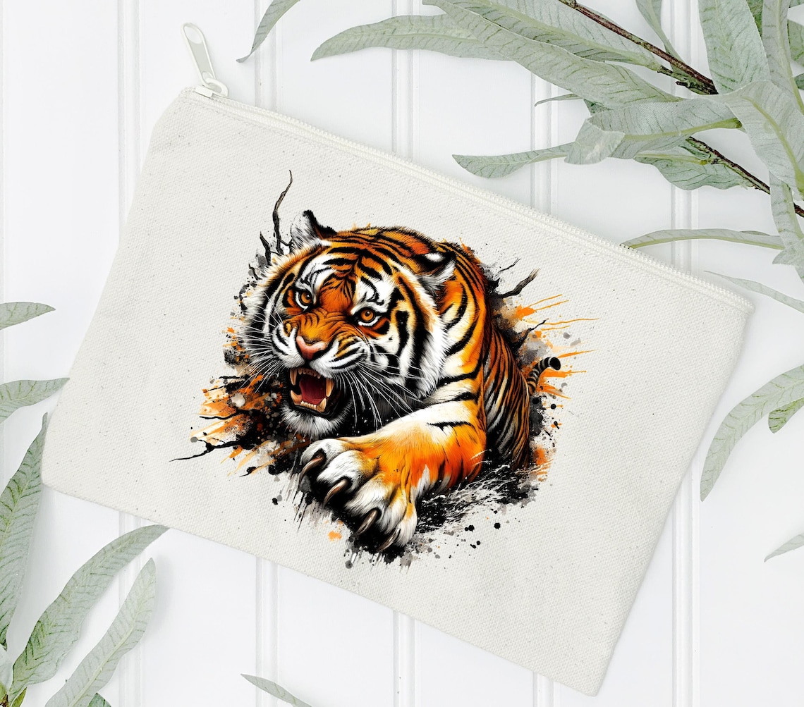 Vibrant Watercolor Tiger DTF Transfer - Aggressive Angry Pouncing Tiger ...