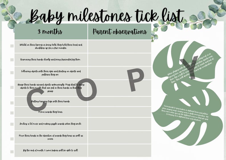 3 Months Baby Development Milestones Checklist & Observations Sheet - Etsy