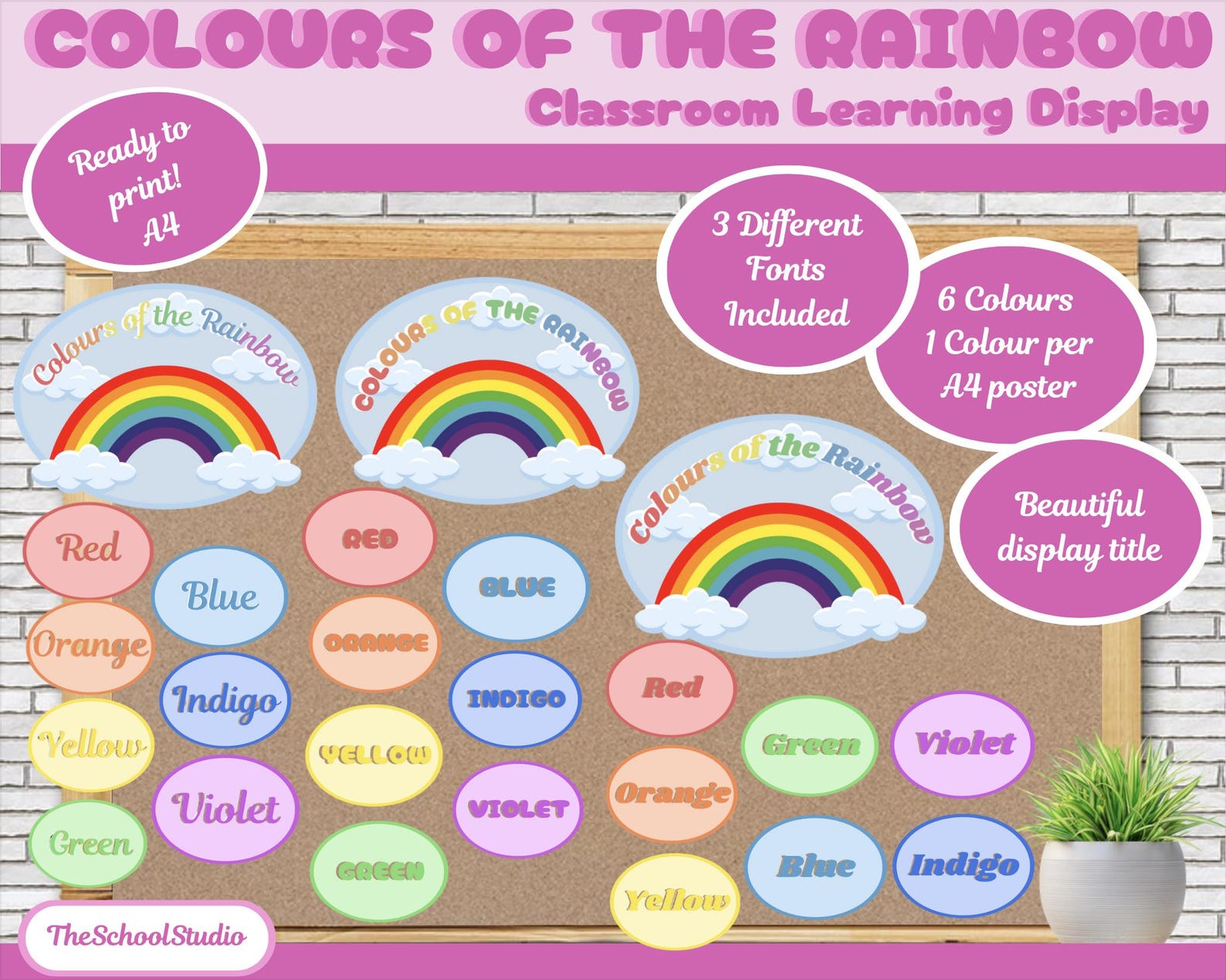 COLOURS OF RAINBOW, Rainbow Colours Display, A4 Posters Set With 6 ...