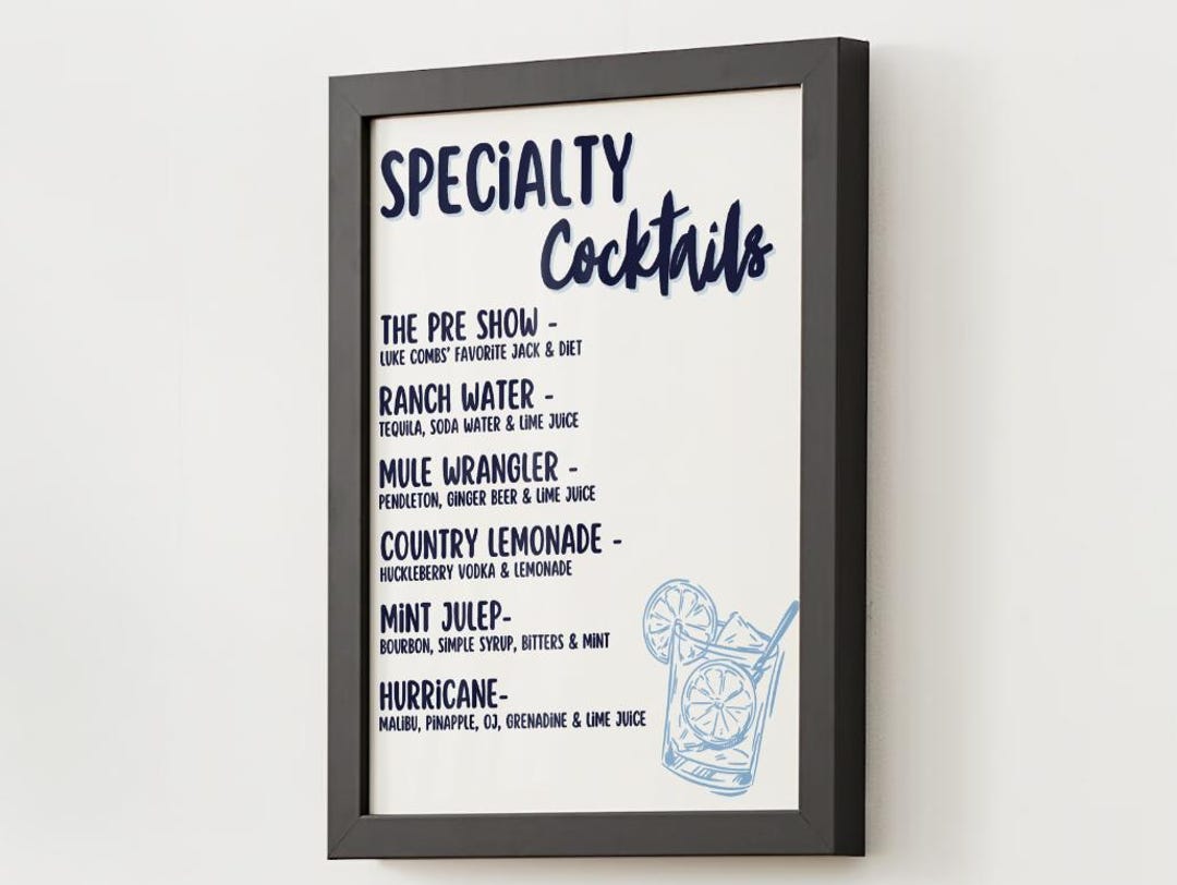 EASY Printable Cocktail List, Signature Cocktails Sign, Drink Menu Sign ...