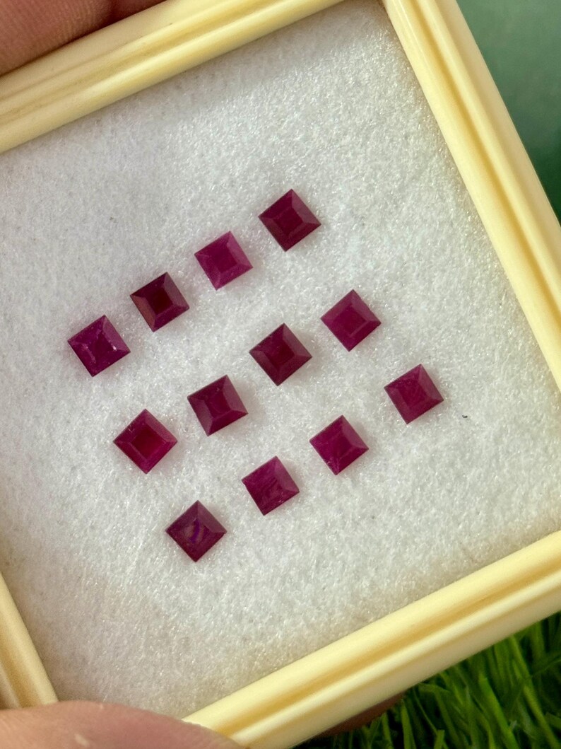 Natural Ruby 12 Piece Loose Stone 4x4x2.5mm 4.25 Carats Square Shape ...