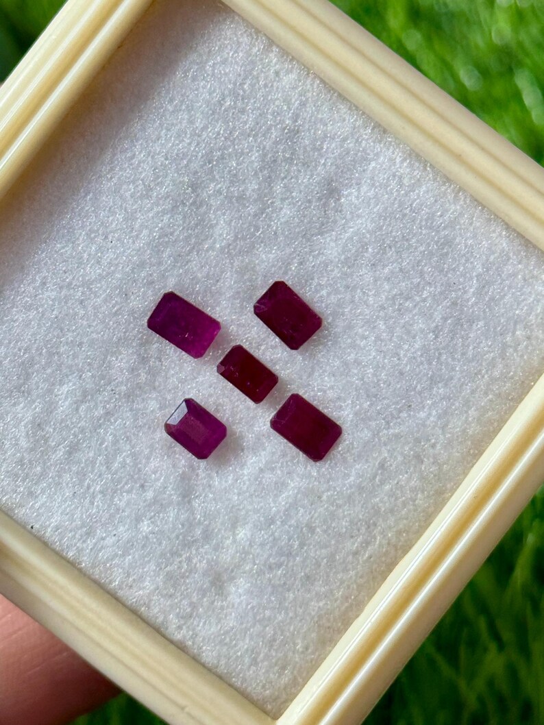 Natural Ruby 5 Piece Loose Stone 6x4x2mm 2.60 Carats Emerald Cut Shape ...