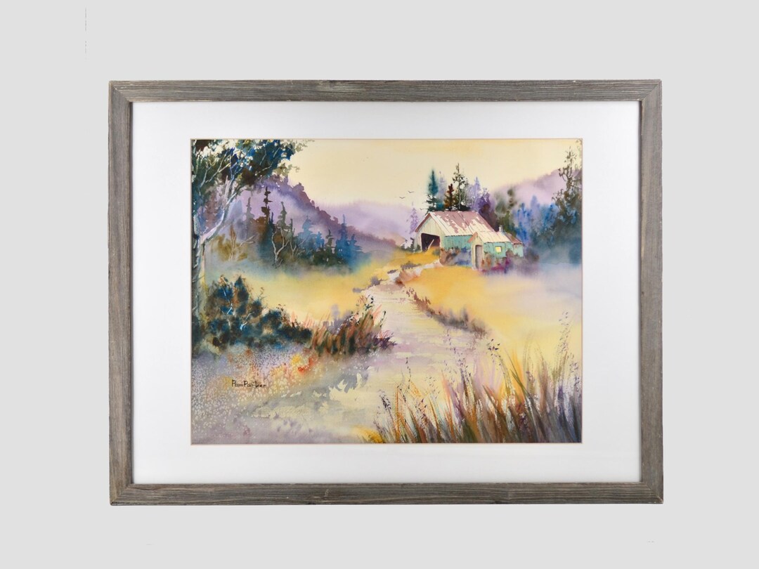 Signed: Pam Parker Watercolor Painting of the Old Place, Barn & Meadow ...