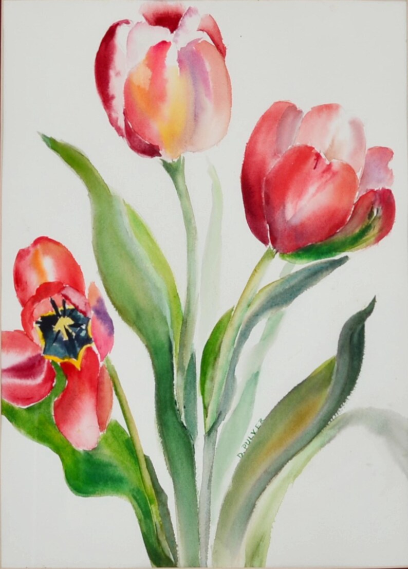 Spring Awakening - Original Tulip Watercolor by D. Pulver - Etsy