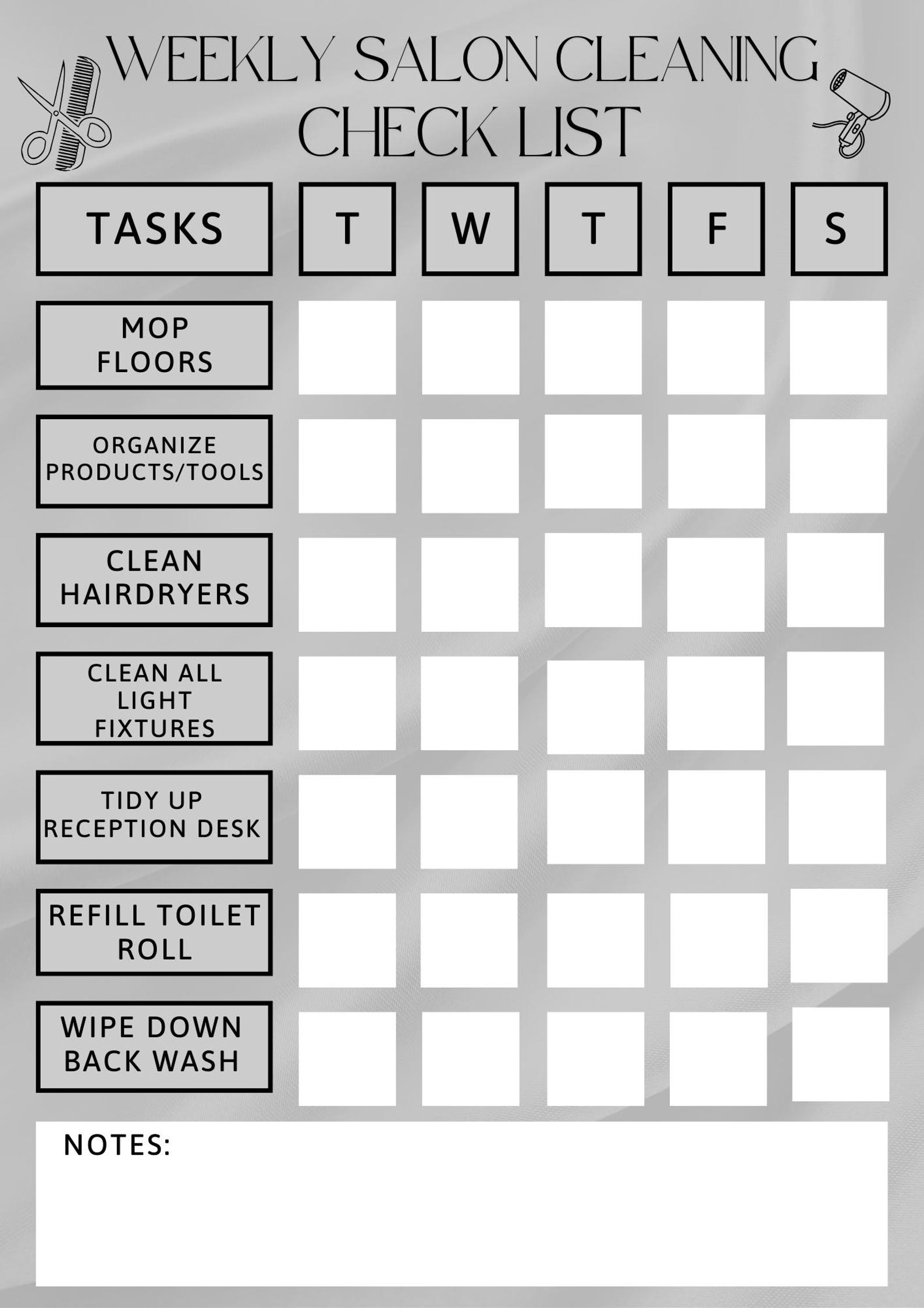 Salon Cleaning Checklist | Professional and Printable Daily/weekly Cleaning Schedule for Salons ...