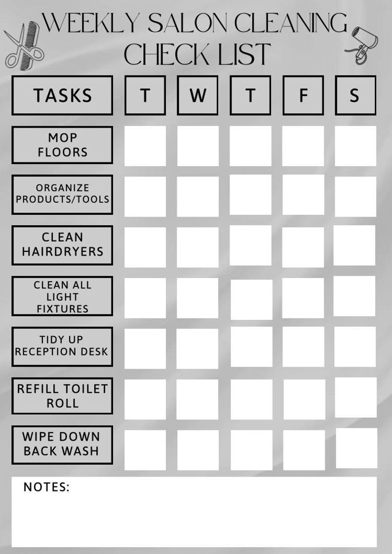Salon Cleaning Checklist | Professional and Printable Daily/weekly ...