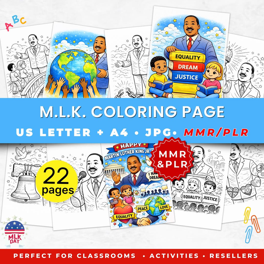 MLK Day Coloring Pages | 22 Printable Activities (jpg + Canva) MMR PLR ...