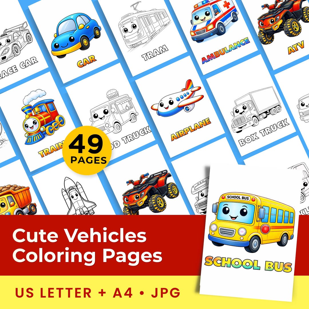 Vehicles Coloring Pages for Kids, Transportation Activity Book, Cars ...