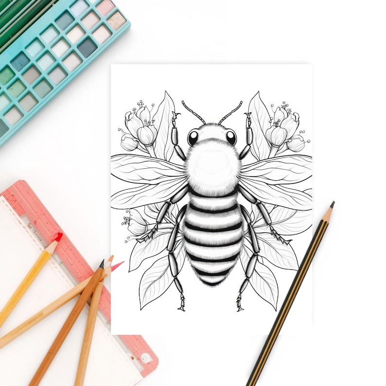 Bumble Bee Coloring Pages: 25 Floral Designs for Relaxation (digital ...