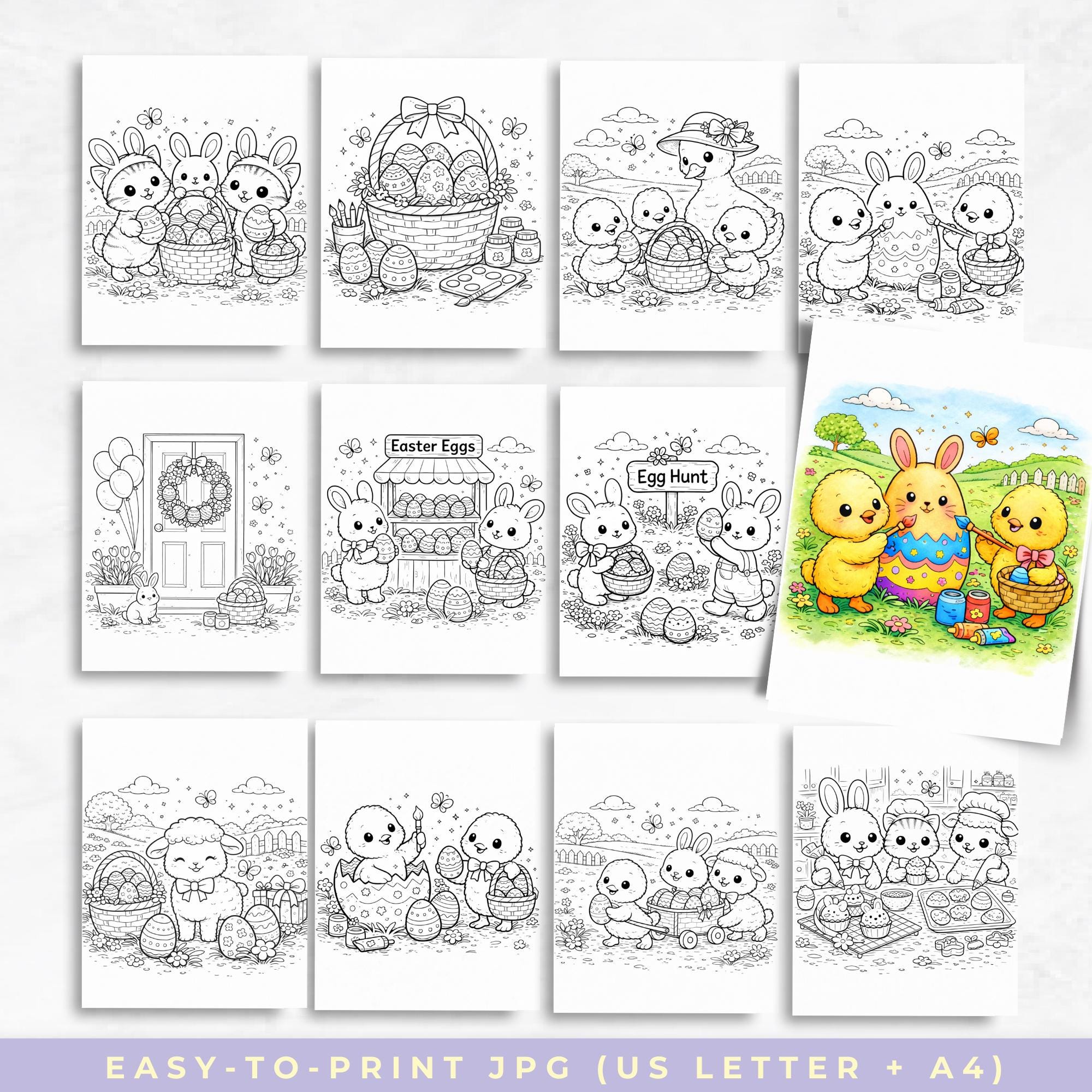 Easter Coloring Pages | Bunnies, Chicks, Eggs (JPG Printable ...