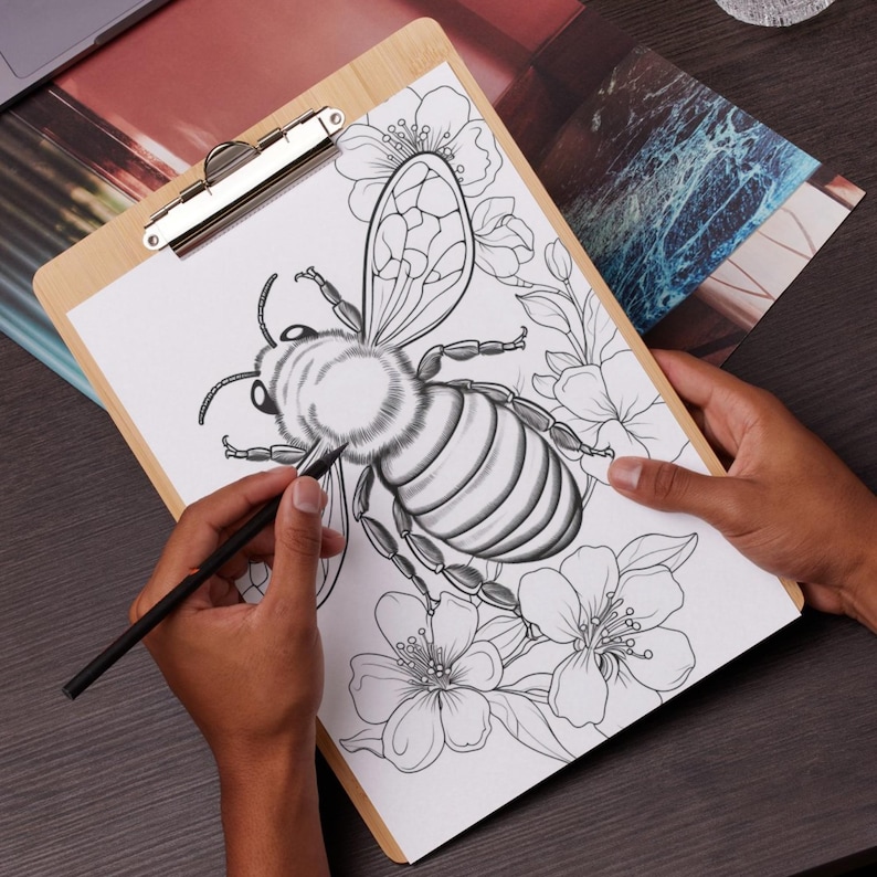 Bumble Bee Coloring Pages: 25 Floral Designs for Relaxation (digital ...
