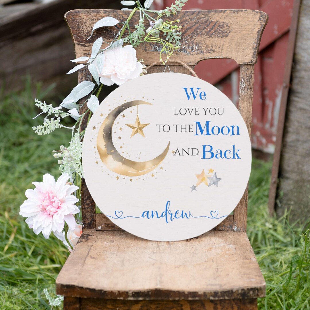 Blue Personalized Name Moon and Stars Wood Sign for Nursery, Bedroom or ...