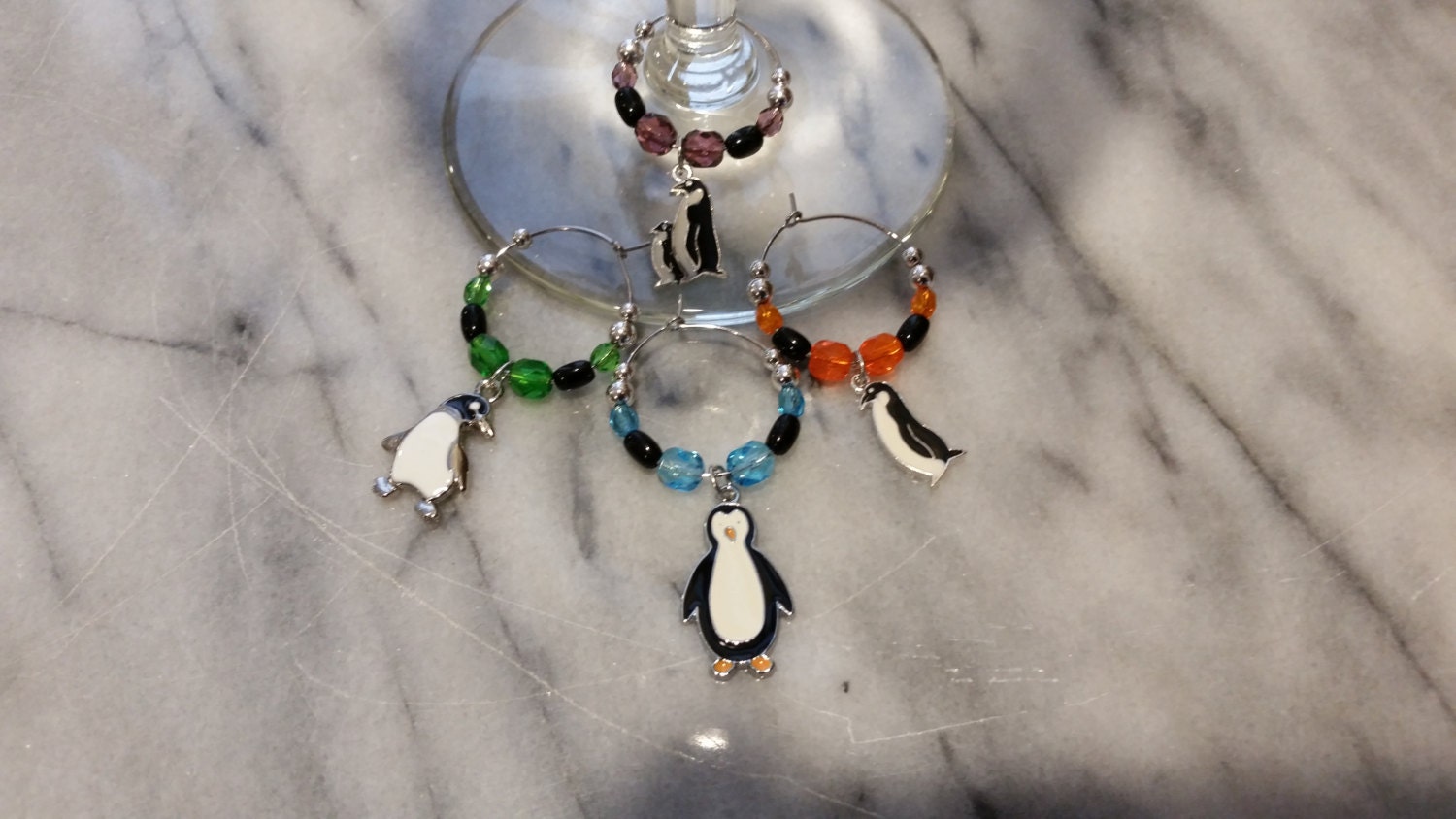 Penguin Penguins Wine Charms with Pouch | Etsy