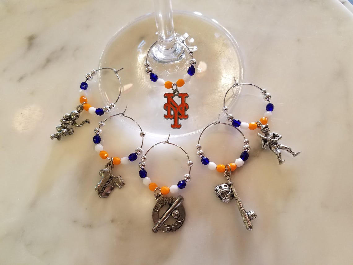 New York Mets Baseball Wine Charms W/ Pouch - Etsy