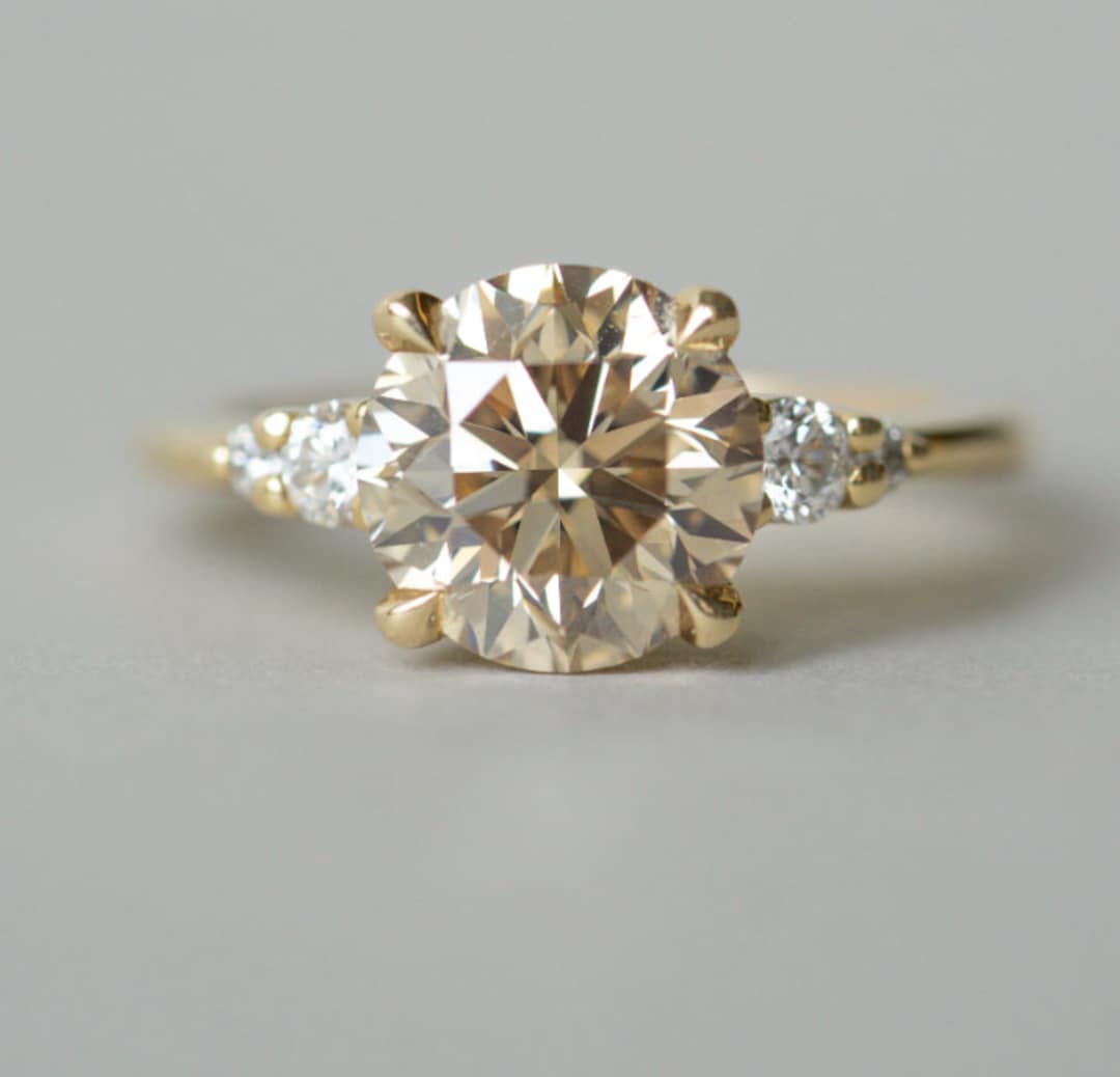 Goddess of the Moon the Selene Ring - Champagne Round Brilliant Lab ...