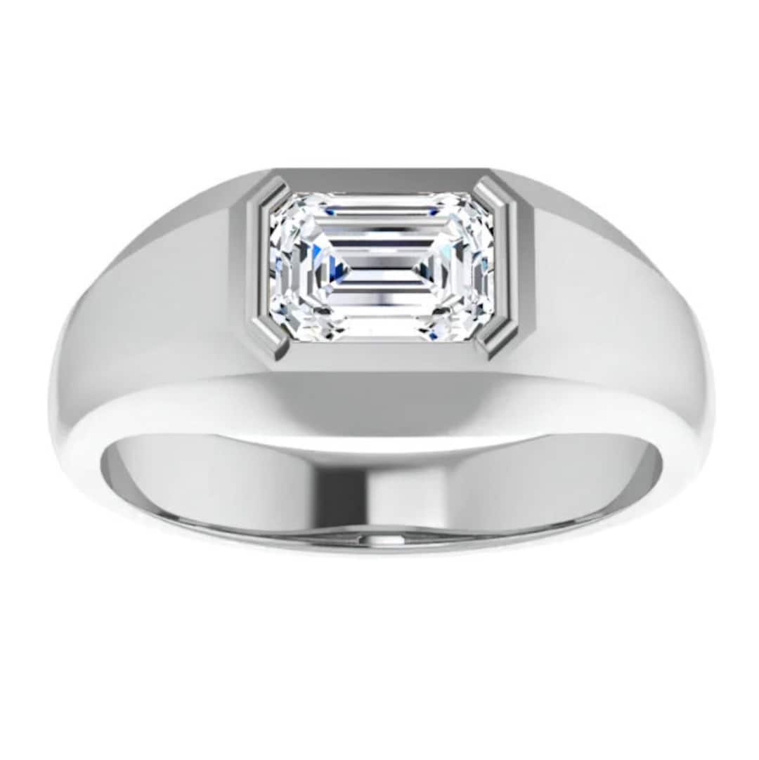 Men's Emerald Cut Lab Grown Diamond Engagement Ring 1.0ct Half Bezel ...