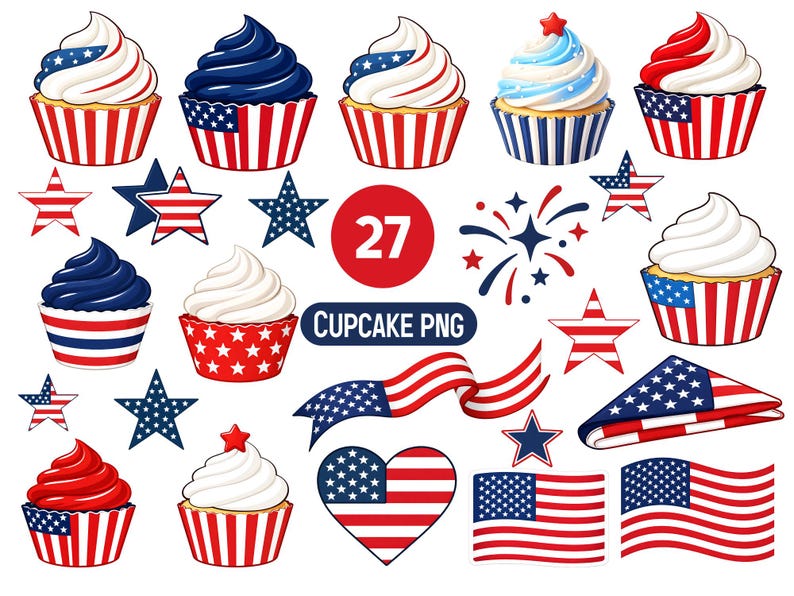 July 4th Cupcake Clipart Bundle PNG – Patriotic Independence Day ...