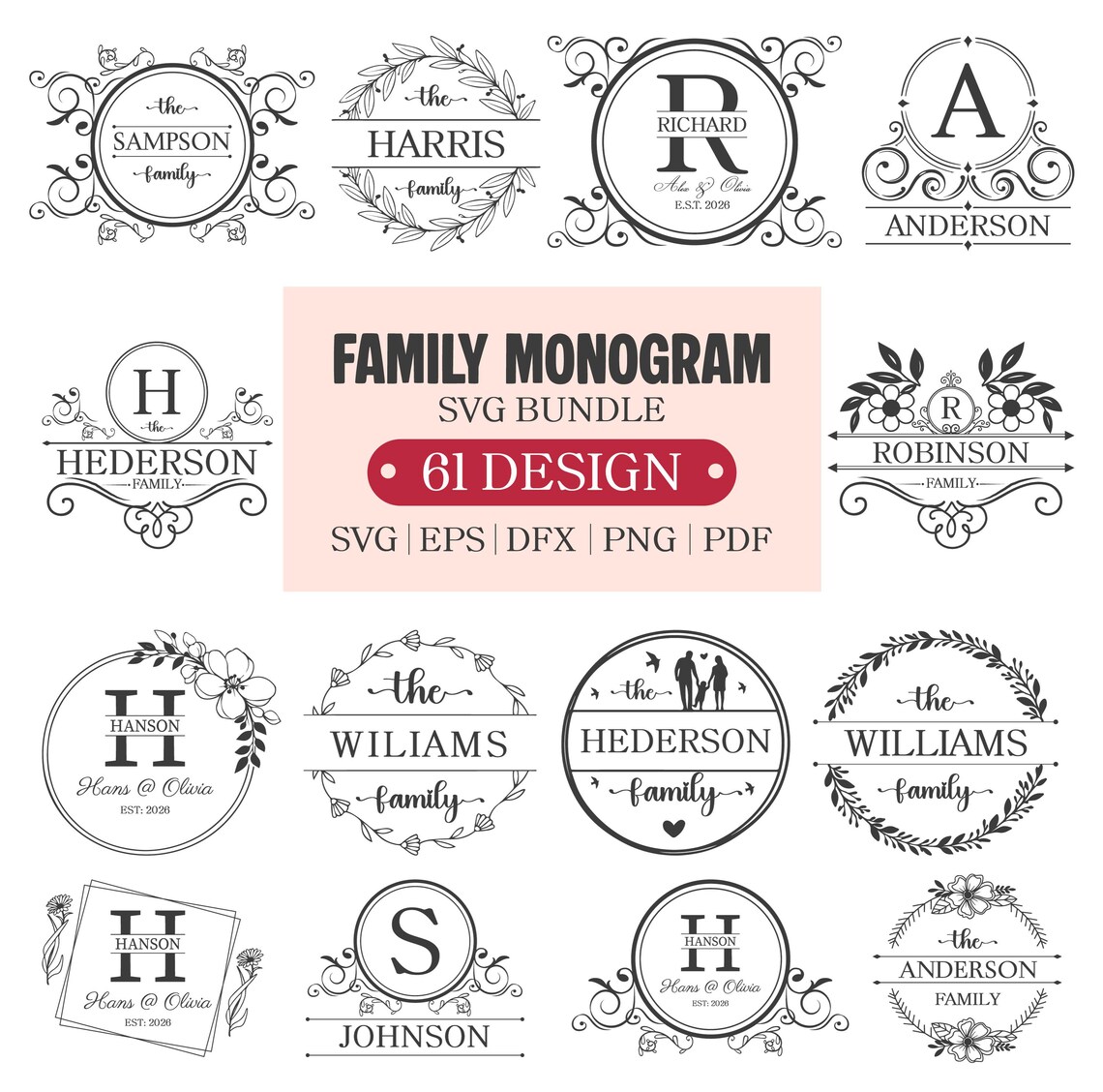 Family Name Monogram SVG Bundle: Split Monogram & Wedding Sign for ...