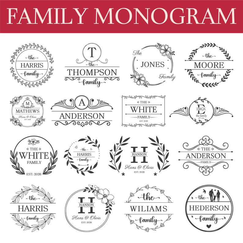 Family Name Monogram SVG Bundle: Split Monogram & Wedding Sign for ...