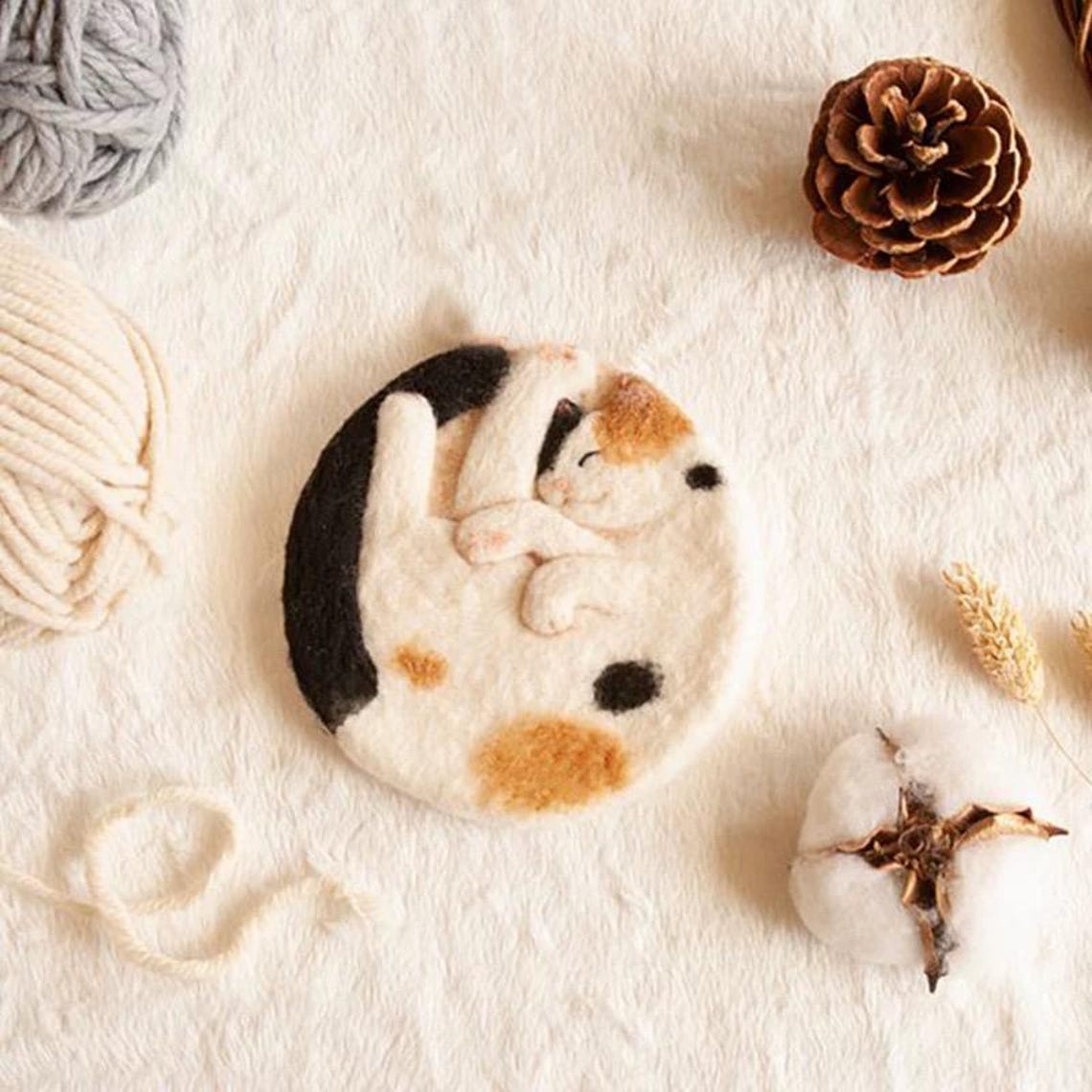Cozy Felted Cat Coaster DIY Kit - Needle Felting Craft for Beginners ...