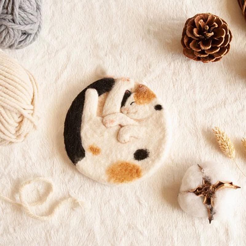 Cozy Felted Cat Coaster DIY Kit - Needle Felting Craft for Beginners ...