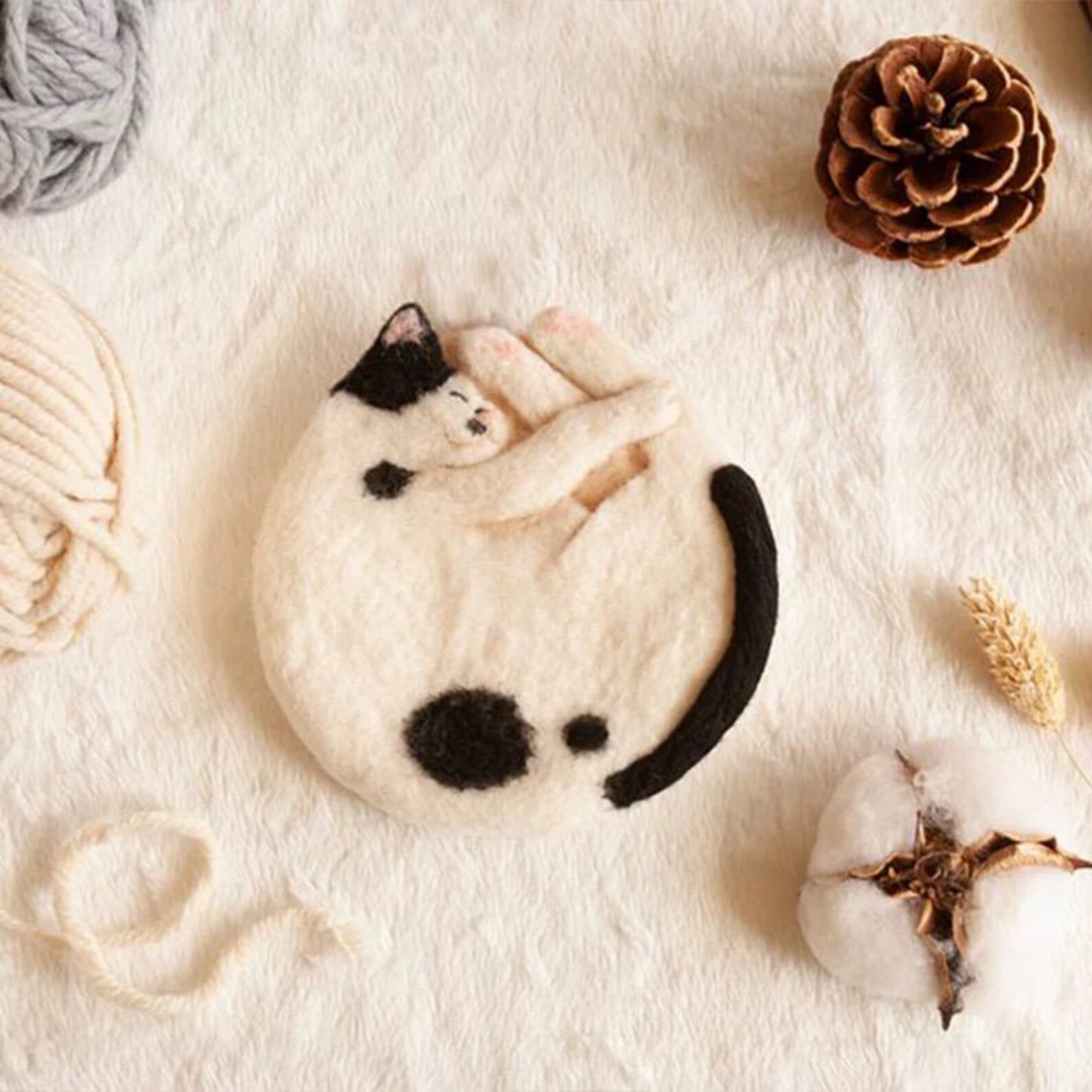 Cozy Felted Cat Coaster DIY Kit - Needle Felting Craft for Beginners ...