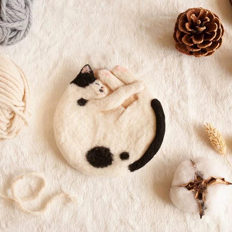 Cozy Felted Cat Coaster DIY Kit - Needle Felting Craft for Beginners ...