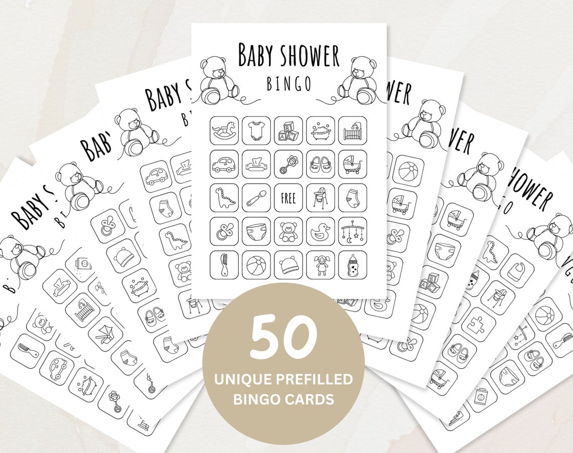 Neutral Baby Shower Bingo, Baby Shower Games, Prefilled Baby Bingo ...