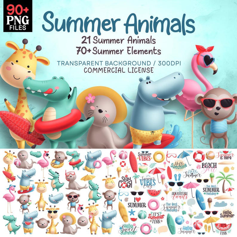 Summer Beach Animals PNG Clipart Illustration, 90+ Animals Characters ...
