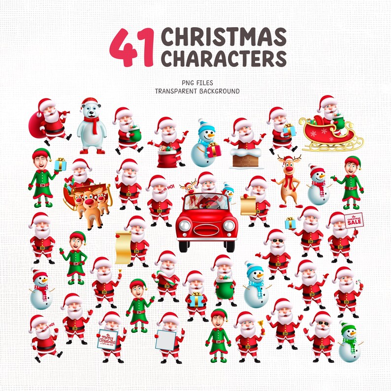 Cute Christmas PNG Clipart With Santa Claus Characters, Snowman ...
