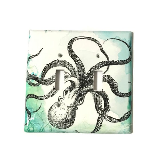 Nautical Octopus Single or Double Light Switch Art Cover Blue | Etsy