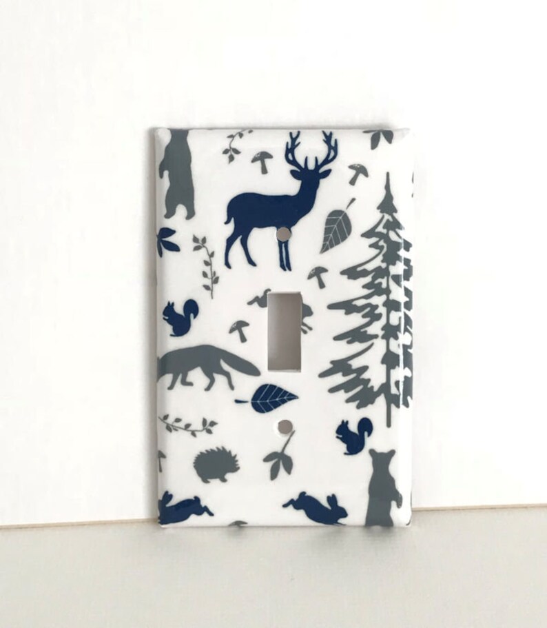 Woodland Animals Switchplate Cover – Navy Nursery Decor, Custom Colors ...