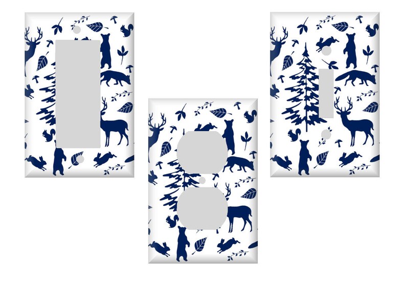 Woodland Animals Switchplate Cover – Navy Nursery Decor, Custom Colors ...