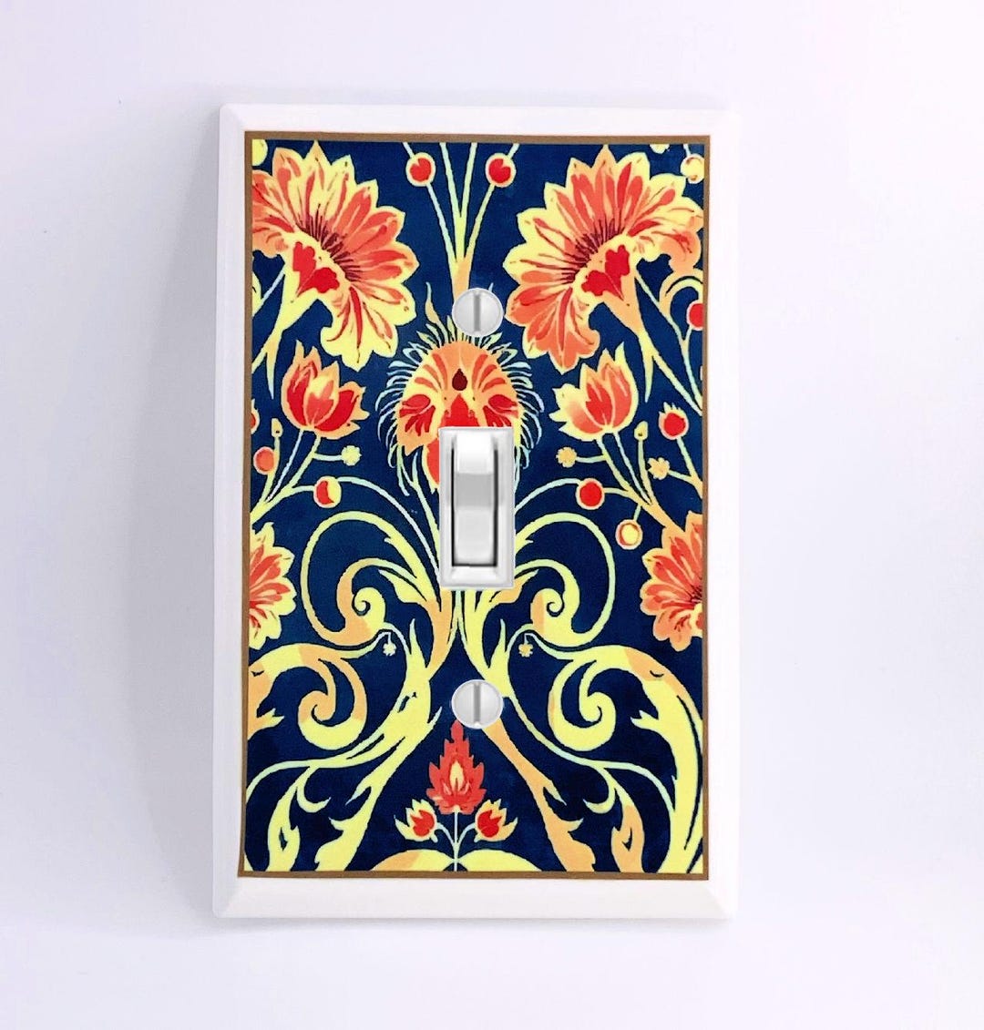 Art Nouveau Floral Switch Plate Cover: Navy Coral Orange Gold - Etsy