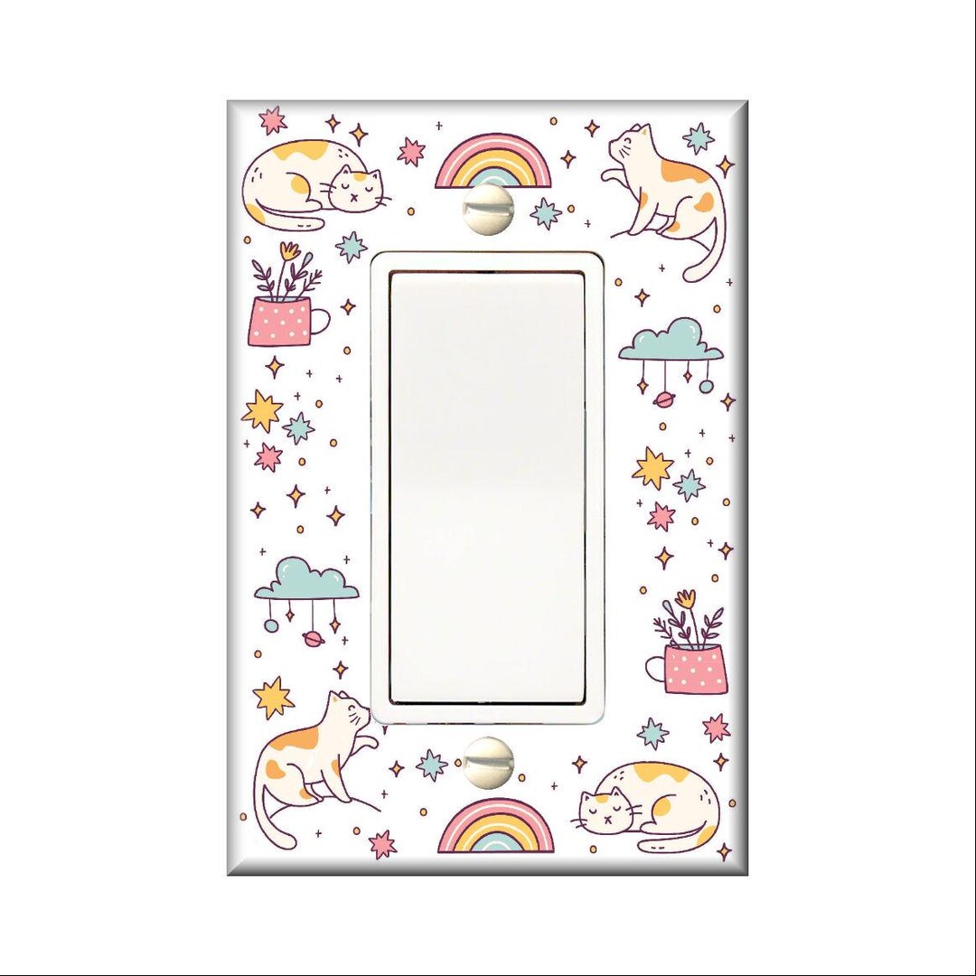 Rainbow Cats Switch Cover, Cat Light Switch, Bedroom Decor, Rocker ...