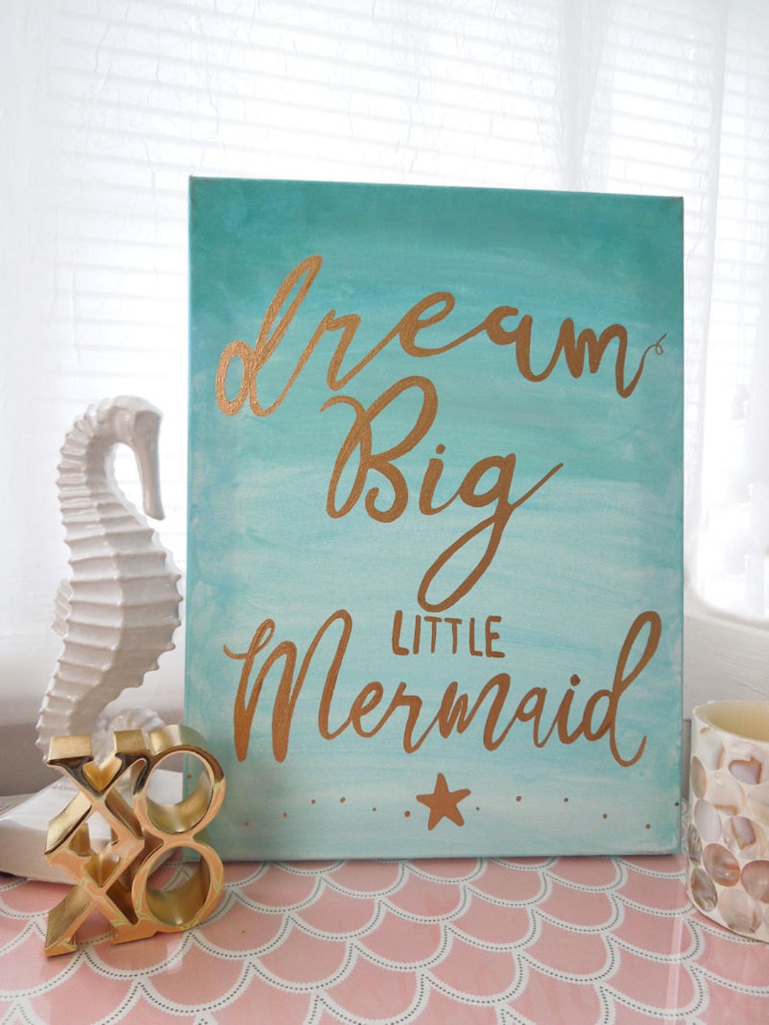 Mermaid Canvas Art 11x14 Canvas Aqua and Gold Nursery Wall - Etsy