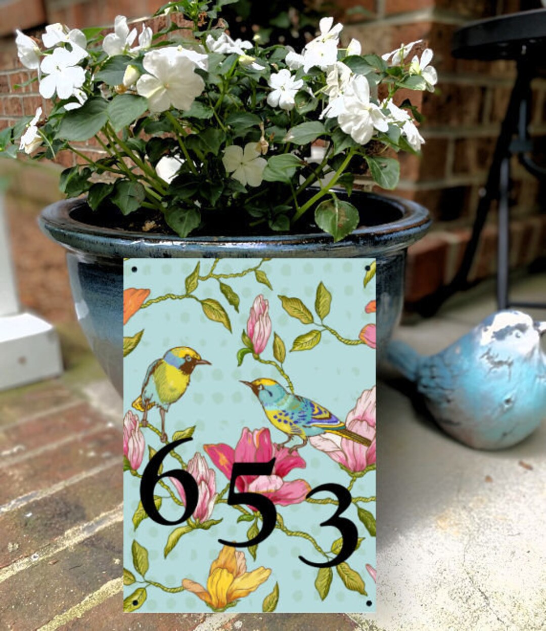 Metal House Number Sign, Birds Home Address, Personalized Numeral Metal ...