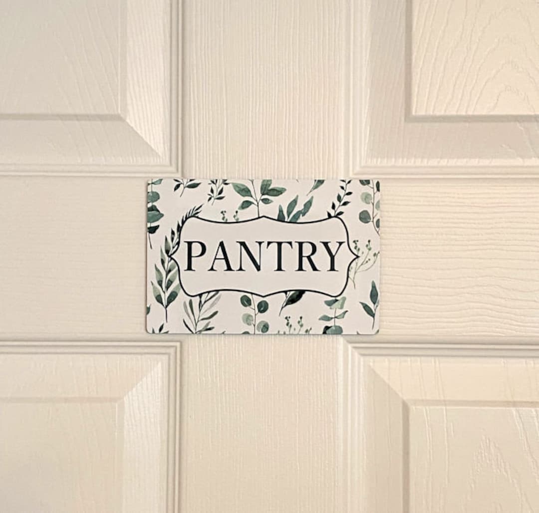 Kitchen Pantry Sign, Pantry Door Label, Aluminum, Green Botanical ...