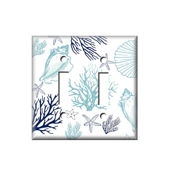 Seashell Light Switch Cover / Coral Seafoam Shell / Navy Beach | Etsy