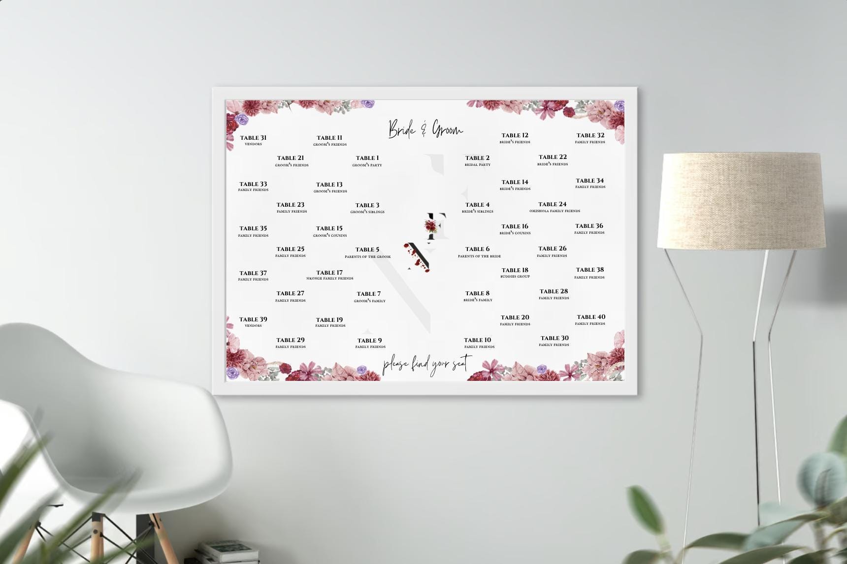 Personalised Wedding Table Seating Plan, A1 Event Seating Plan, Wedding ...