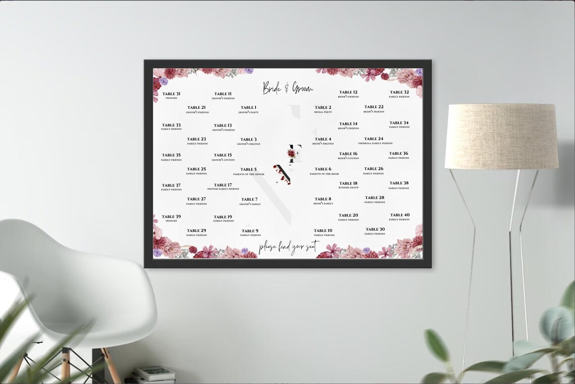 Personalised Wedding Table Seating Plan, A1 Event Seating Plan, Wedding ...