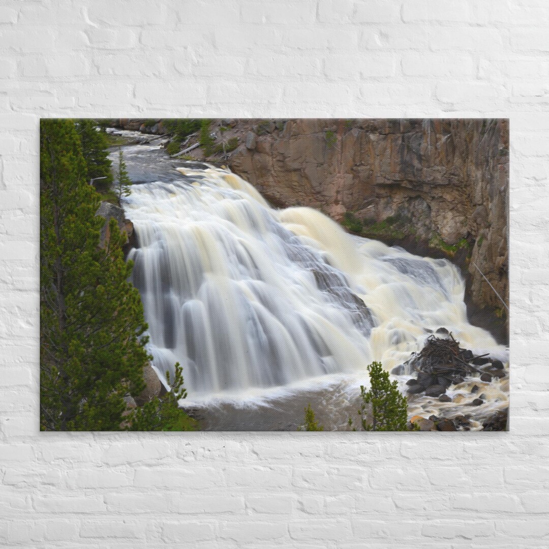 Stunning Gibbon Falls Photo Large Canvas Spring Waters in Rock Canyon ...